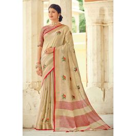 sari crème en ligne, sari en lin de créateur avec chemisier en lin chez ...