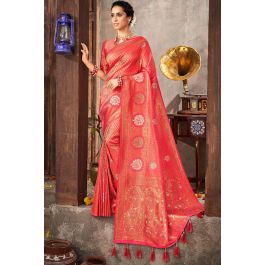 rust south indian sari online, designer brocade sari with brocade ...
